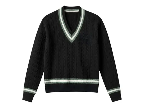 BLVCK Knit V-neck Sweater With Striped Trim