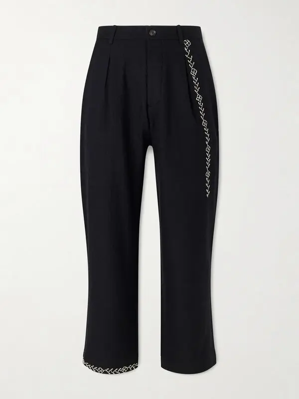 KARTIK RESEARCH Straight-leg Embroidered Wool Trousers