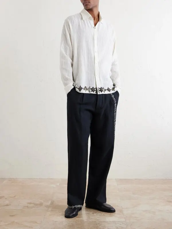 KARTIK RESEARCH Straight-leg Embroidered Wool Trousers