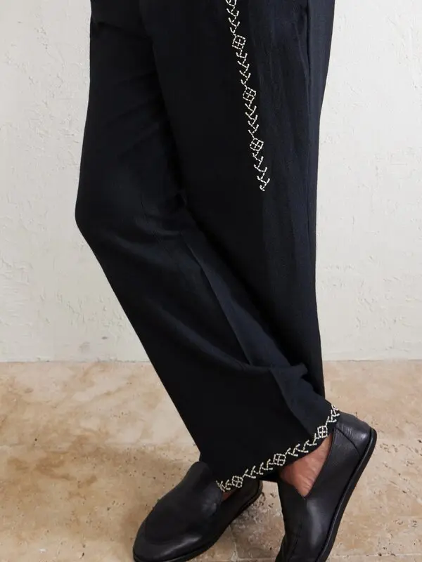 KARTIK RESEARCH Straight-leg Embroidered Wool Trousers
