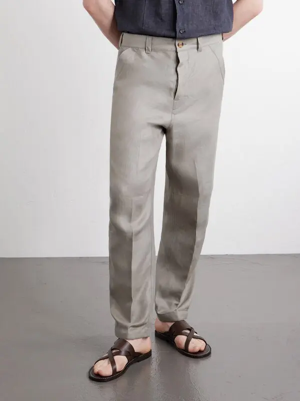 Brunello Cucinelli Straight-leg Herringbone Linen Trousers - Green