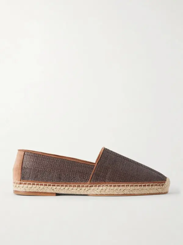 Brunello Cucinelli Woven Raffia And Leather Trimmed Espadrilles - Brown