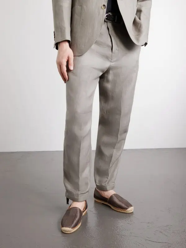 Brunello Cucinelli Woven Raffia And Leather Trimmed Espadrilles - Brown