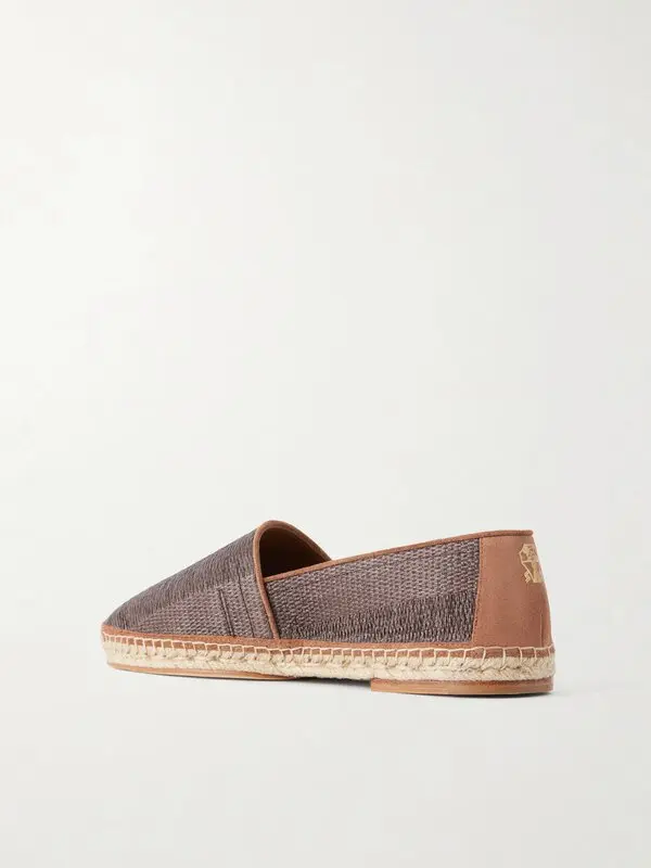 Brunello Cucinelli Woven Raffia And Leather Trimmed Espadrilles - Brown