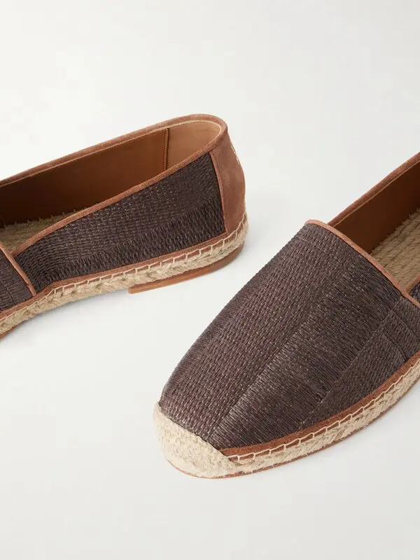 Brunello Cucinelli Woven Raffia And Leather Trimmed Espadrilles - Brown