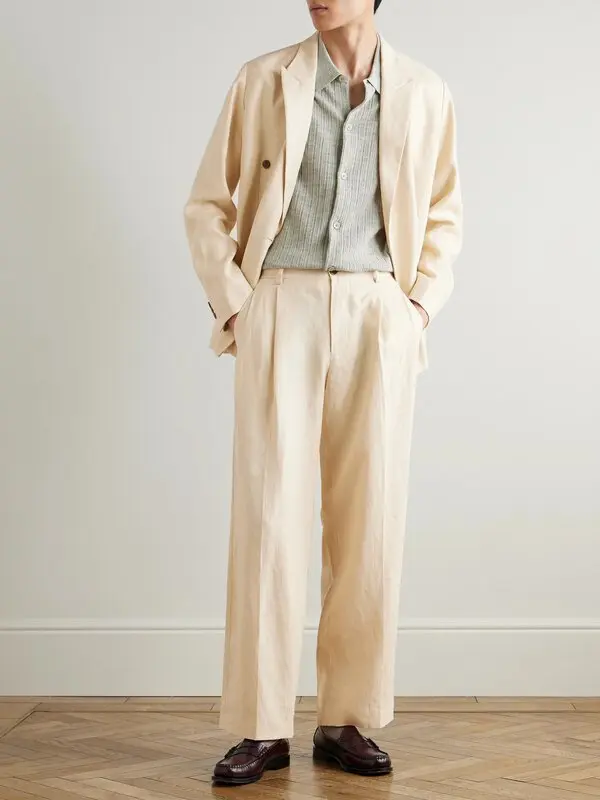 Nn07 Justin 1454 Wide-leg Pleated Linen Trousers - Yellow