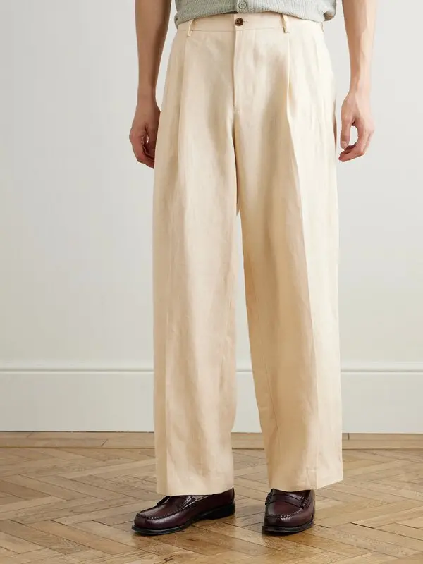 Nn07 Justin 1454 Wide-leg Pleated Linen Trousers - Yellow