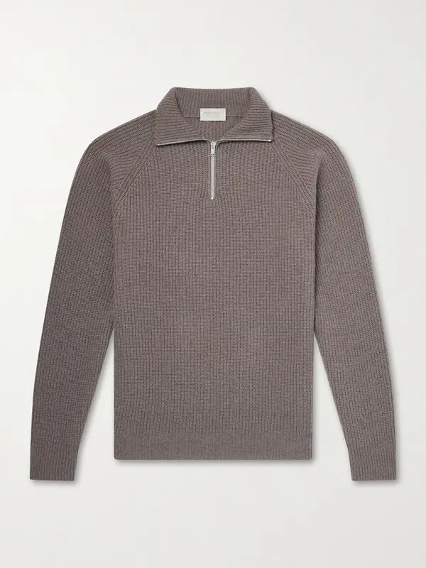 John Smedley Ryker Recycled Cashmere And Wool-blend Half-zip Sweater - Brown