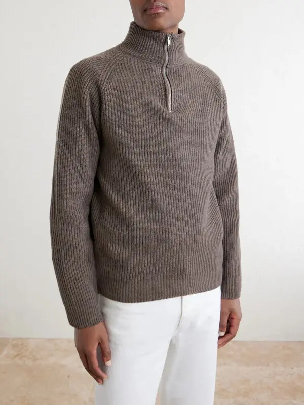 John Smedley Ryker Recycled Cashmere And Wool-blend Half-zip Sweater - Brown