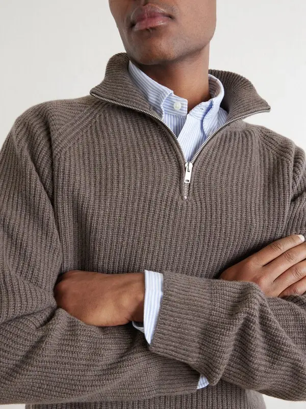 John Smedley Ryker Recycled Cashmere And Wool-blend Half-zip Sweater - Brown