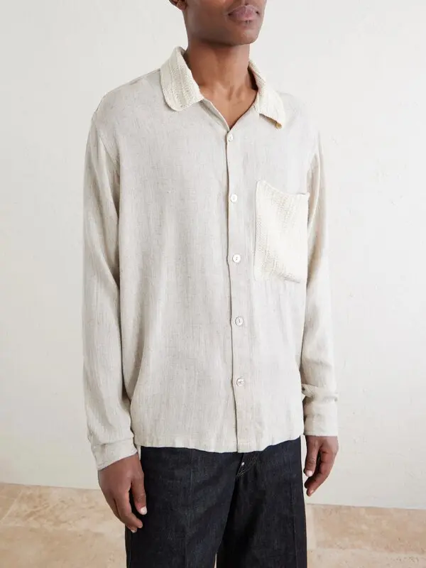 KARTIK RESEARCH Crochet-trimmed Ramie And Cotton-blend Shirt