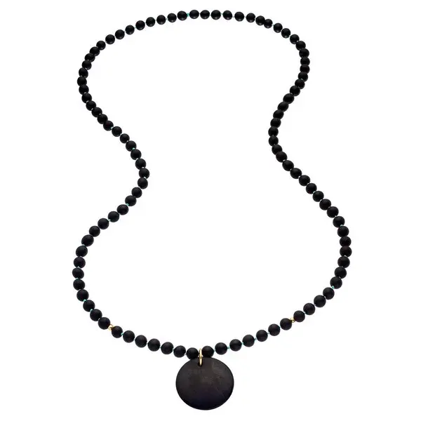 HEATHER HAWKINS Rockabye Long Gemstone Beaded Necklace With Onyx Coin Pendant - Black