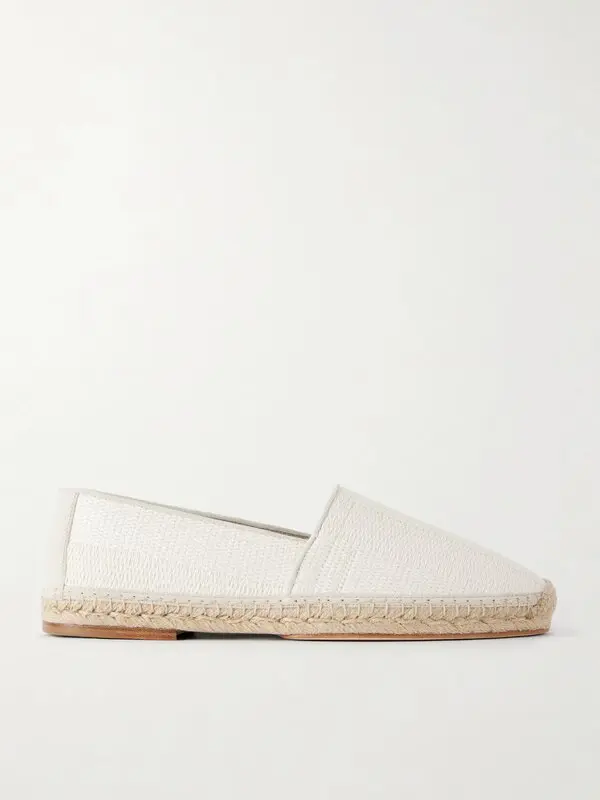 Brunello Cucinelli Leather-trimmed Woven Raffia Espadrilles - Neutrals