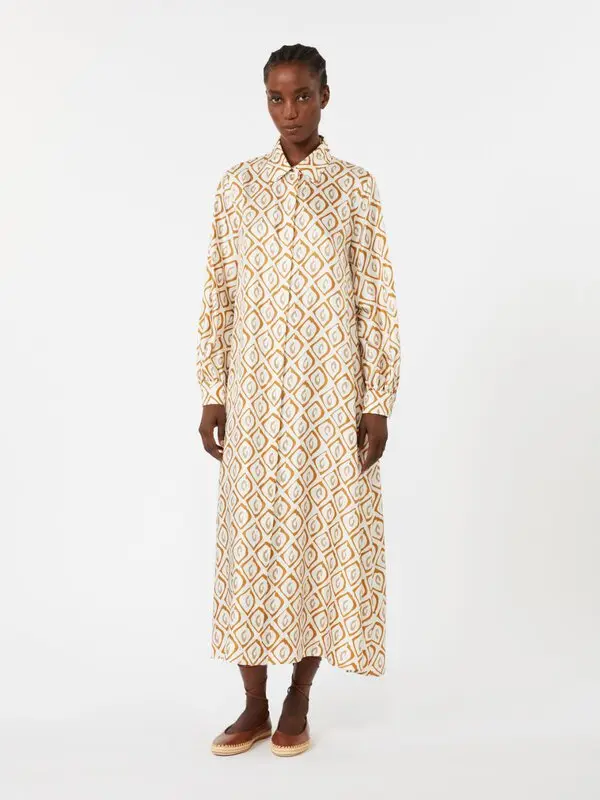 Max Mara Printed Silk Twill Shirt Dress With Leather Belt - Beige