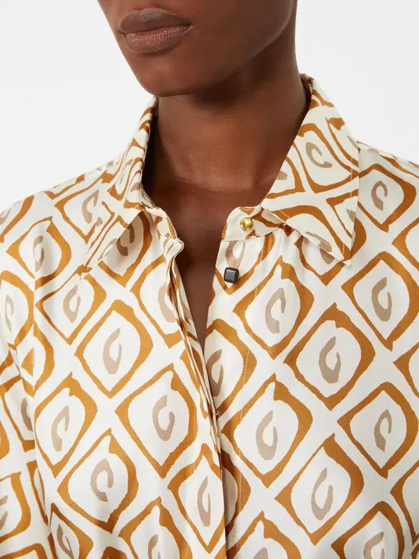 Max Mara Printed Silk Twill Shirt Dress With Leather Belt - Beige
