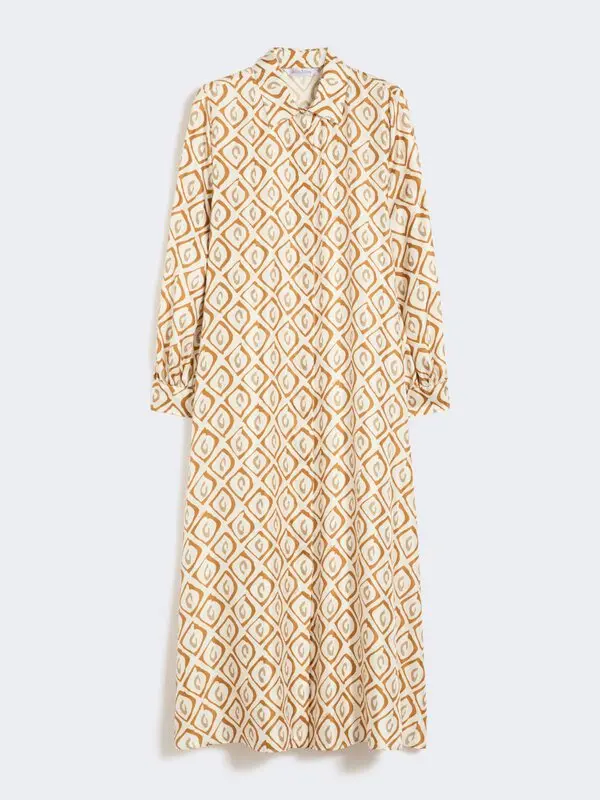 Max Mara Printed Silk Twill Shirt Dress With Leather Belt - Beige