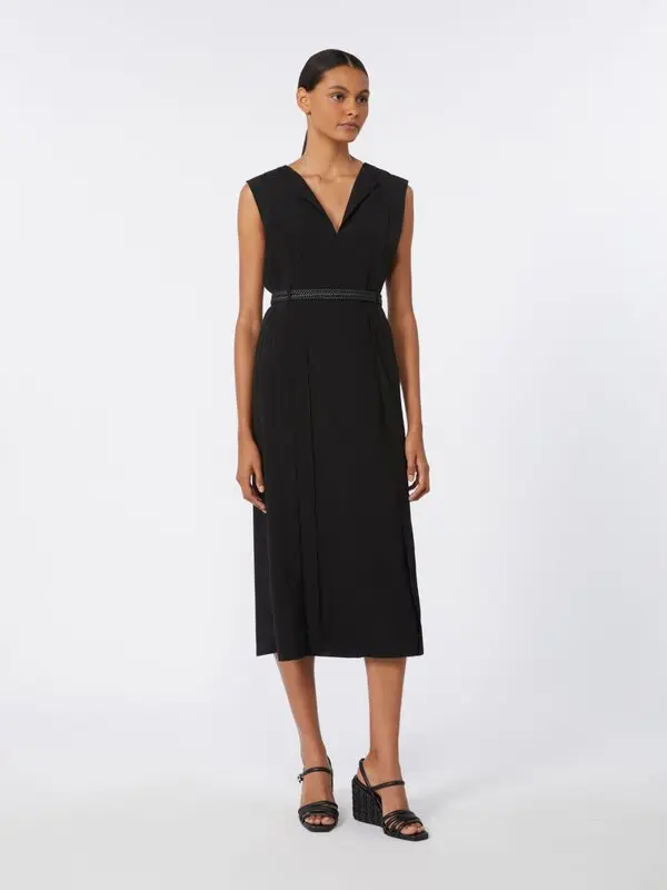 Max Mara Sleeveless Envers Satin Midi Dress With V-cut Detail