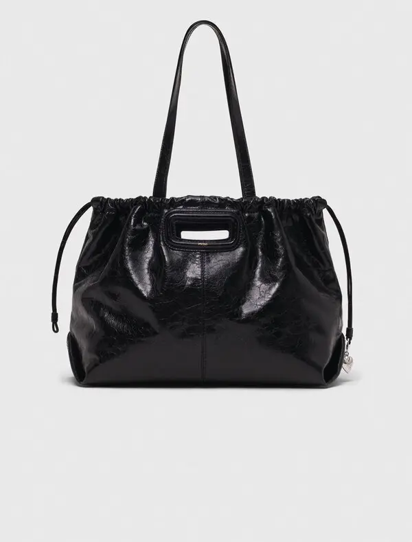 Maje M Tote Crackled Leather Bag - Black