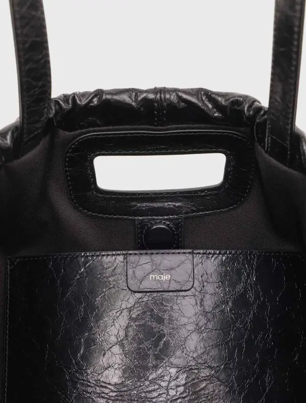 Maje M Tote Crackled Leather Bag - Black