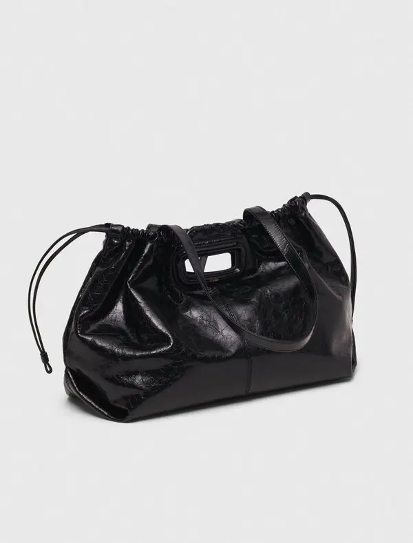 Maje M Tote Crackled Leather Bag - Black
