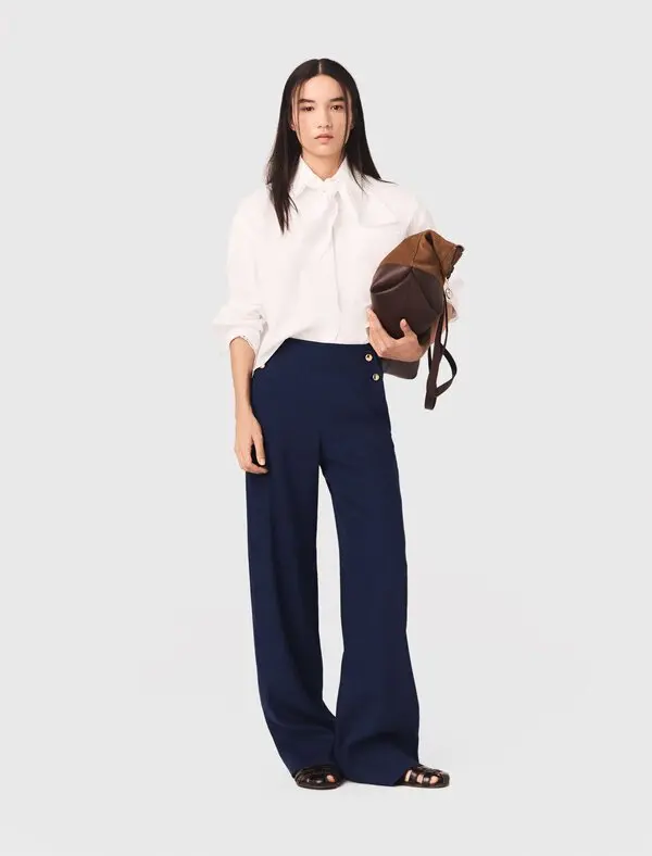 Maje Linen-blend Sailor Trousers - Navy