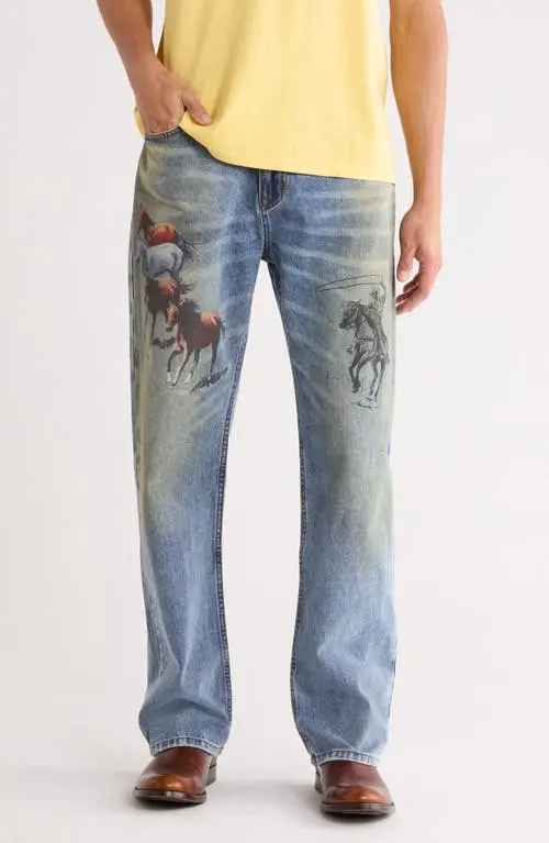 ONE OF THESE DAYS Allover Print Straight Leg Jeans