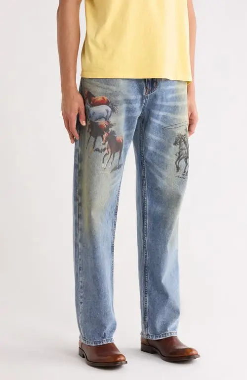 ONE OF THESE DAYS Allover Print Straight Leg Jeans