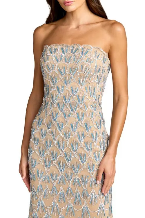 Mac Duggal Strapless Hand-beaded Mesh Mermaid Gown