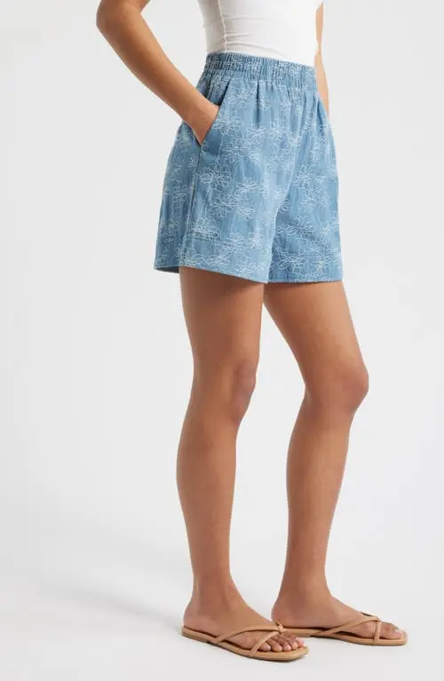 ICHI Floral Embroidered Denim Shorts