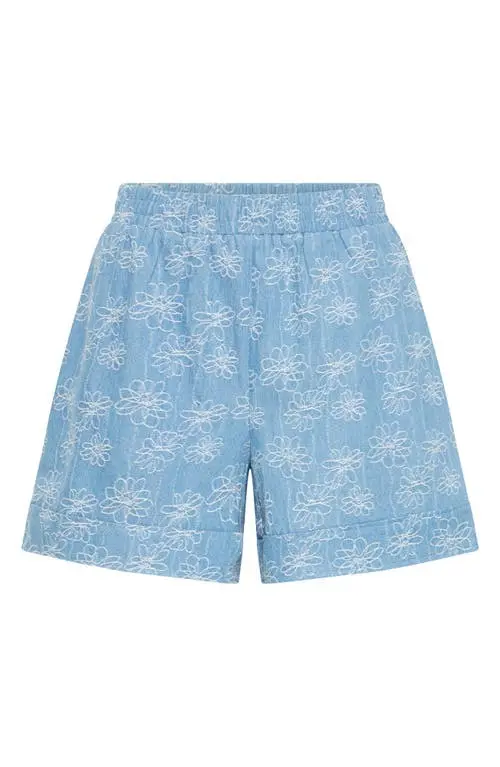 ICHI Floral Embroidered Denim Shorts