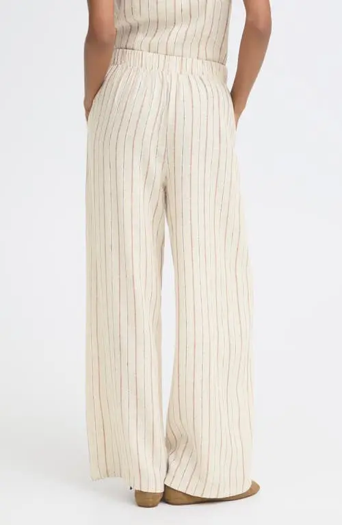 ICHI Wide Leg Striped Linen Blend Trousers
