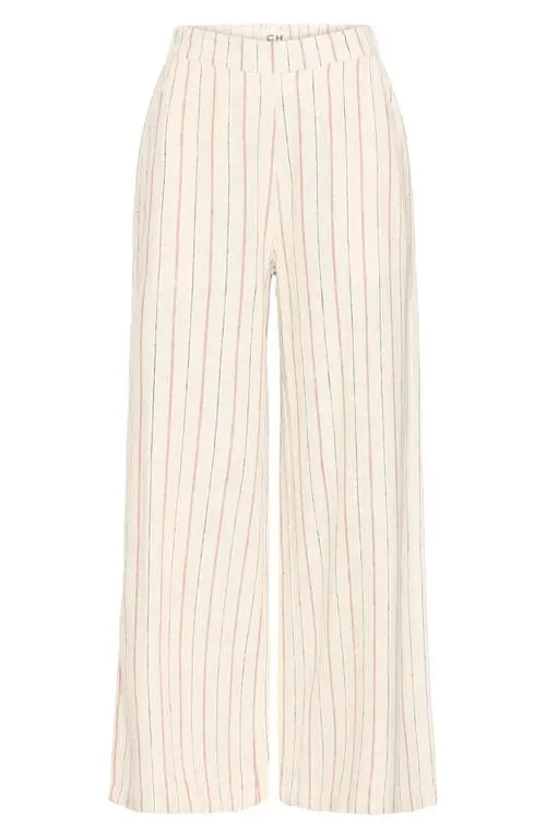 ICHI Wide Leg Striped Linen Blend Trousers
