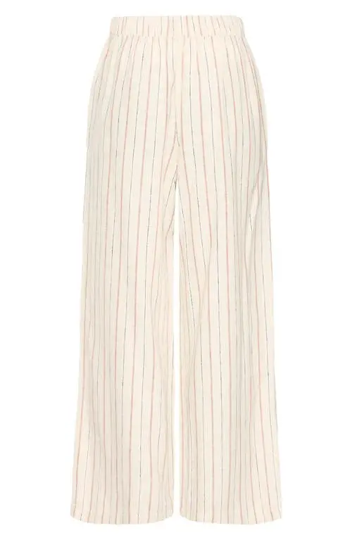 ICHI Wide Leg Striped Linen Blend Trousers
