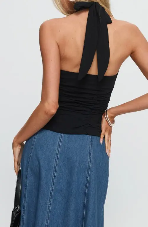 Princess Polly Nataliya Recycled Cotton Ruched Halter Top - Black