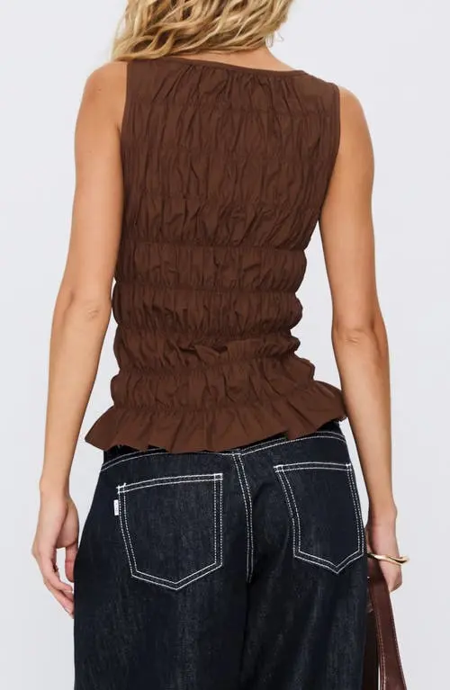 Princess Polly Marleene Smocked Tank Boatneck, 100% Cotton - Chocolate