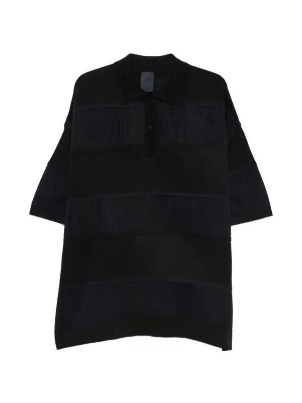 JUUN.J Mesh-panelled Striped Polo Shirt - Black
