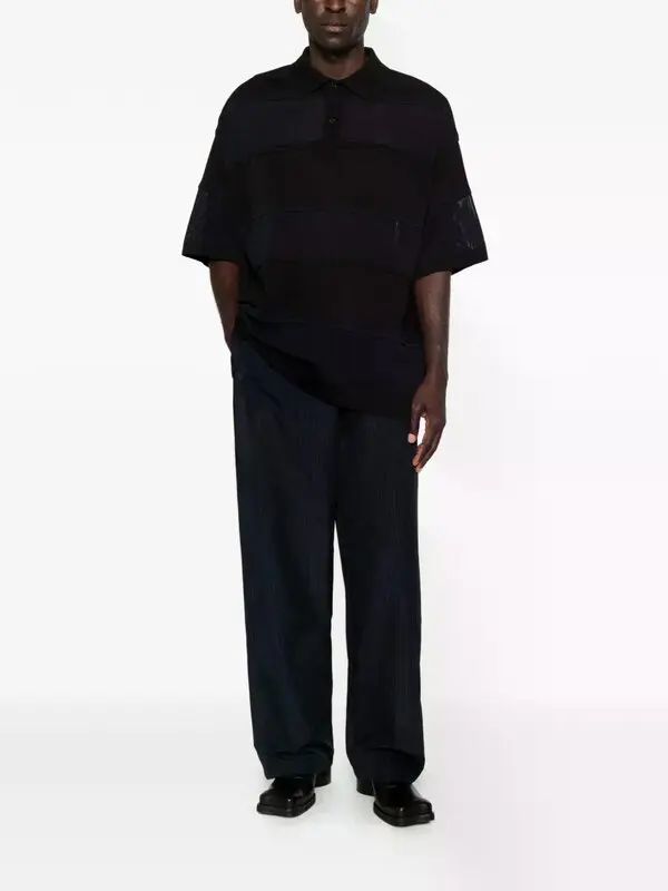 JUUN.J Mesh-panelled Striped Polo Shirt - Black