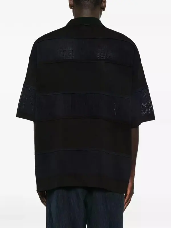 JUUN.J Mesh-panelled Striped Polo Shirt - Black