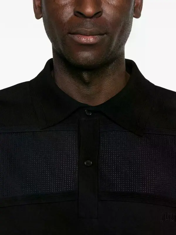 JUUN.J Mesh-panelled Striped Polo Shirt - Black
