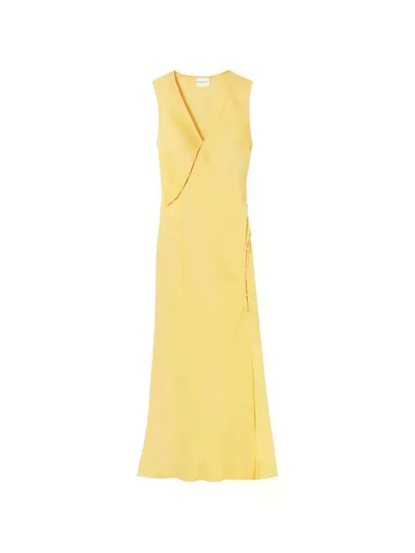Claudie Pierlot Flowy Satin Maxi V-neck Dress - Yellow