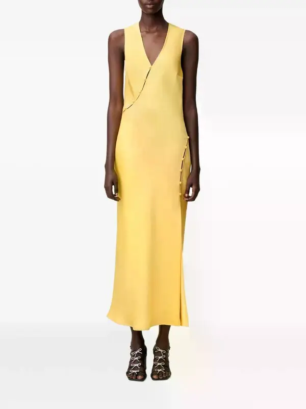 Claudie Pierlot Flowy Satin Maxi V-neck Dress - Yellow