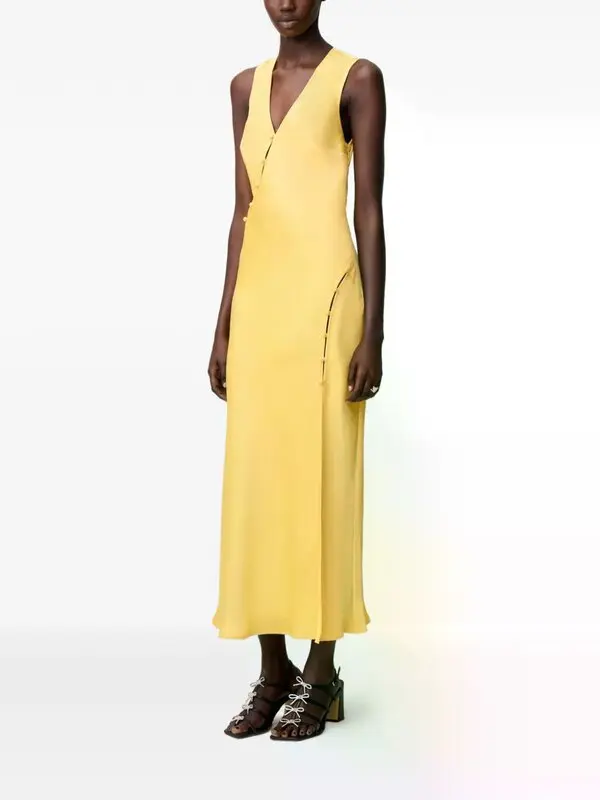 Claudie Pierlot Flowy Satin Maxi V-neck Dress - Yellow