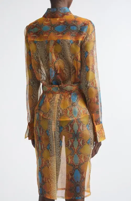 LAQUAN SMITH Shimmer Skin Print Pleated Double Cuff Button-up Shirt
