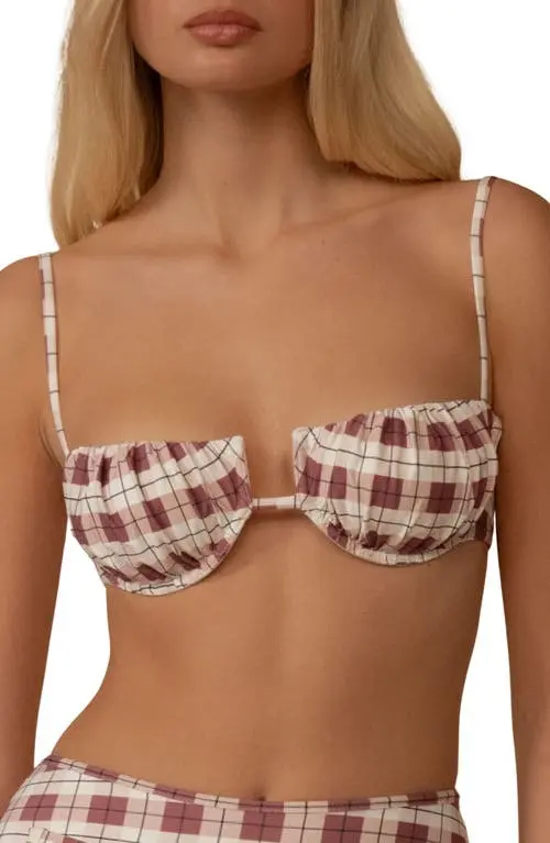 MONTCE Checked Plaid Petal Bikini Top - Maroon Plaid