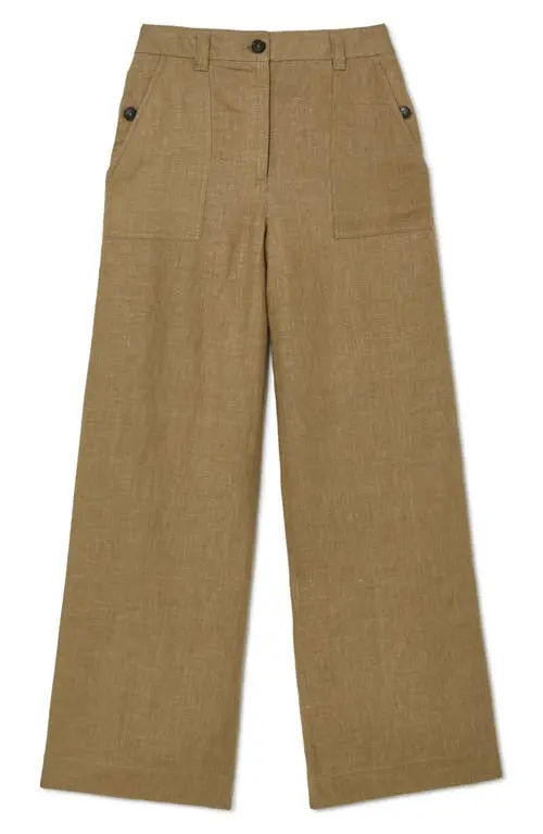REISS Ashby Wide Leg Linen Trousers - Light Khaki Gre
