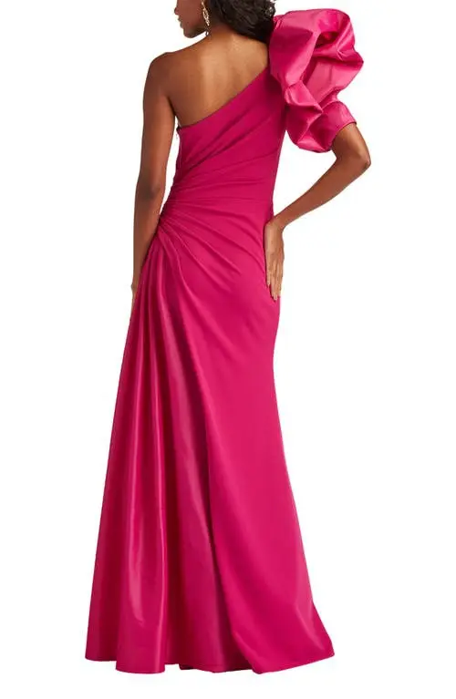 Tadashi Shoji Puff Ruched One-shoulder Gown