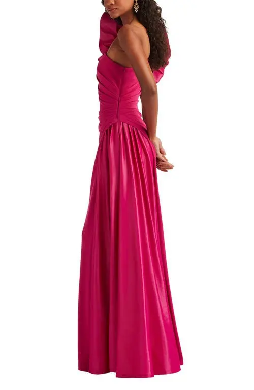 Tadashi Shoji Puff Ruched One-shoulder Gown