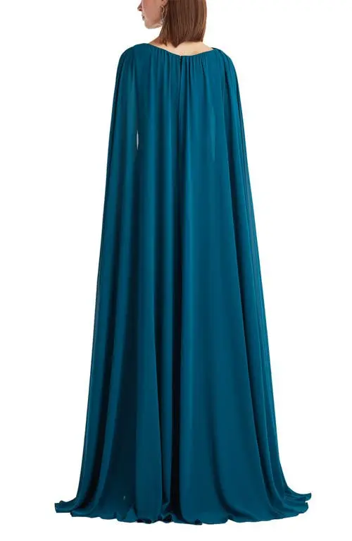 Tadashi Shoji Sequin Pleat Cape Gown