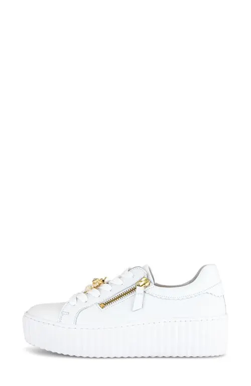 Gabor Platform Zip Sneaker - White/gold