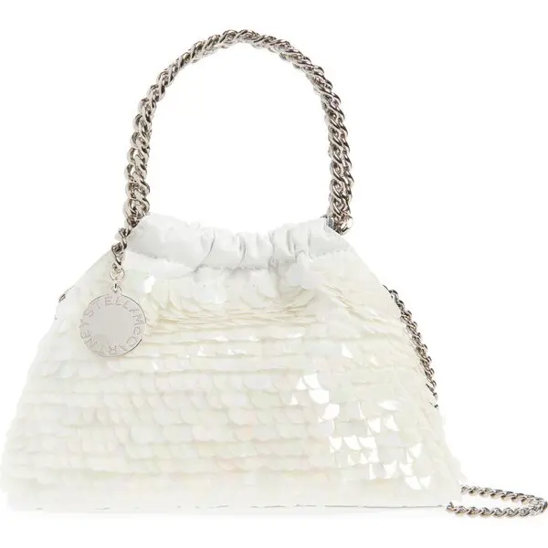 Stella McCartney Mini Falabella Sequin Drawstring Bag - White